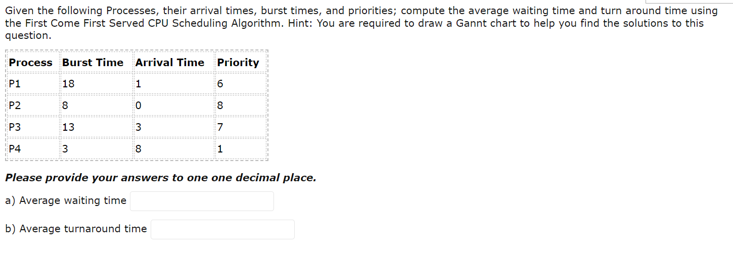 Solved Given the following Processes, their arrival times, | Chegg.com