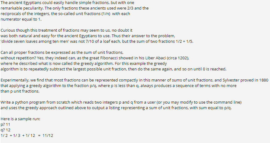 Solved The Greedy Algorithm For Egyptian Fractions Is A 