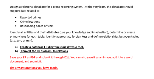 Solved Design a relational database for a crime reporting | Chegg.com