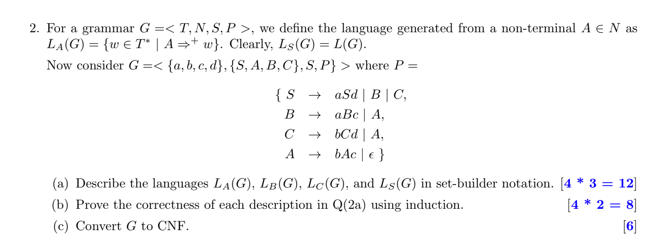Solved For a grammar G=, we define the language generated | Chegg.com