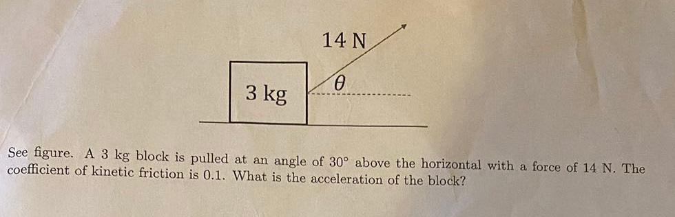 Solved See figure. A 3 kg block is pulled at an angle of 30∘ | Chegg.com