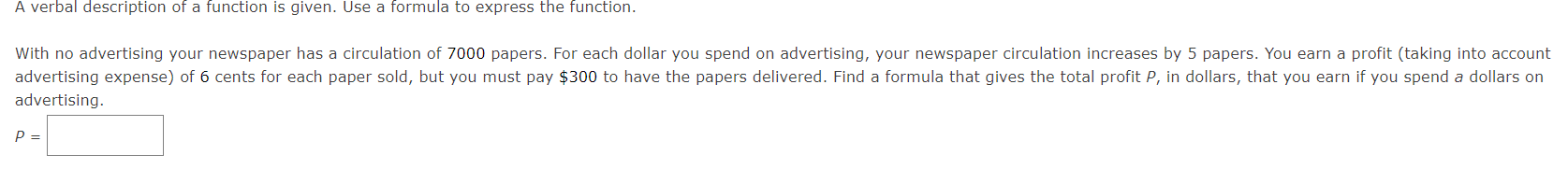 Solved A verbal description of a function is given. Use a | Chegg.com