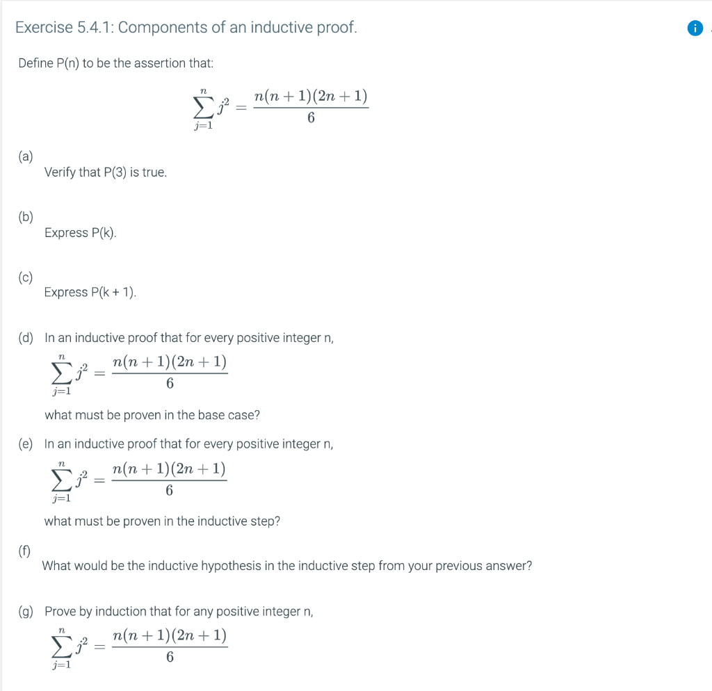 Solved Exercise 5.4.1: Components of an inductive proof. | Chegg.com