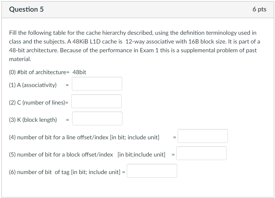 Solved Fill the following table for the cache hierarchy | Chegg.com