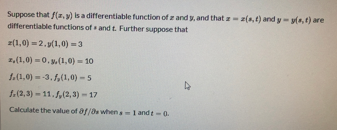 Solved Suppose that f(x,y) is a differentiable function of x | Chegg.com