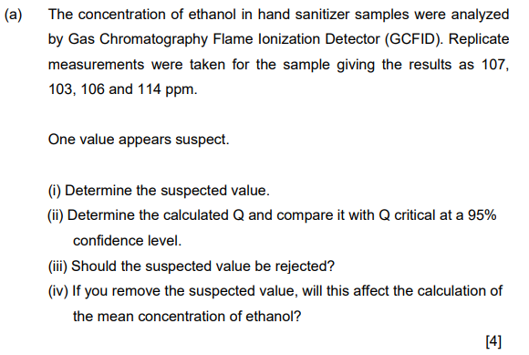 The concentration of ethanol in hand sanitizer | Chegg.com