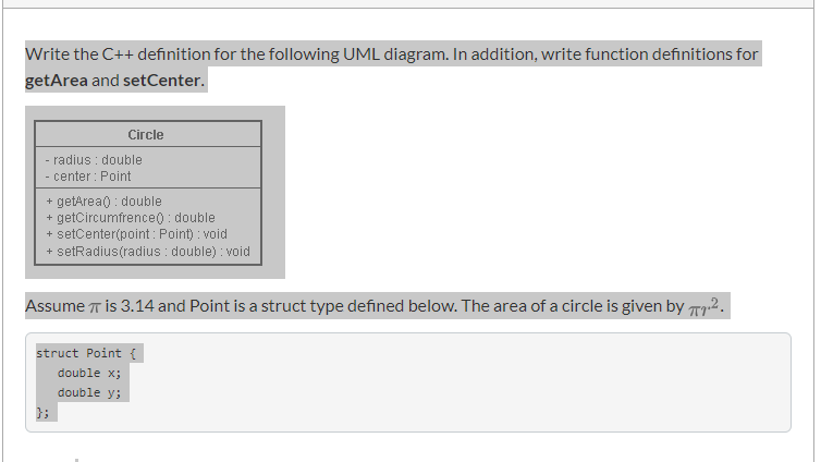 Solved Write the C++ definition for the following UML | Chegg.com