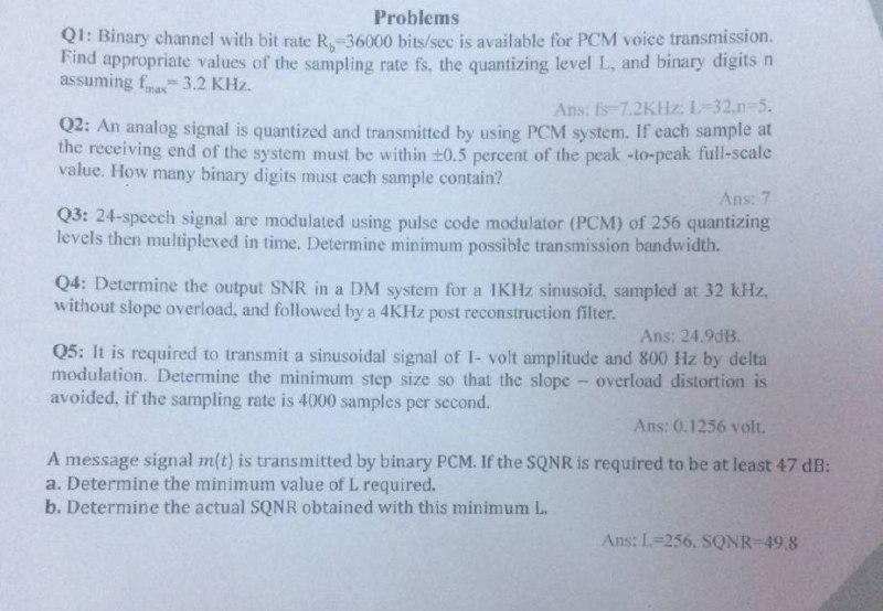 Solved Problems Ans: 7 Q1: Binary channel with bit rate | Chegg.com