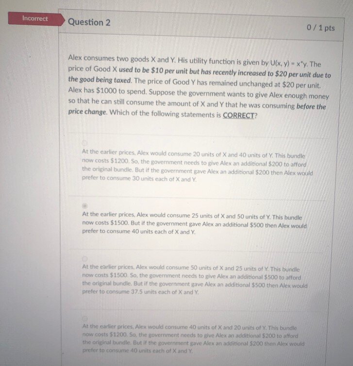 Solved Alex consumes two goods X and Y. His utility function | Chegg.com