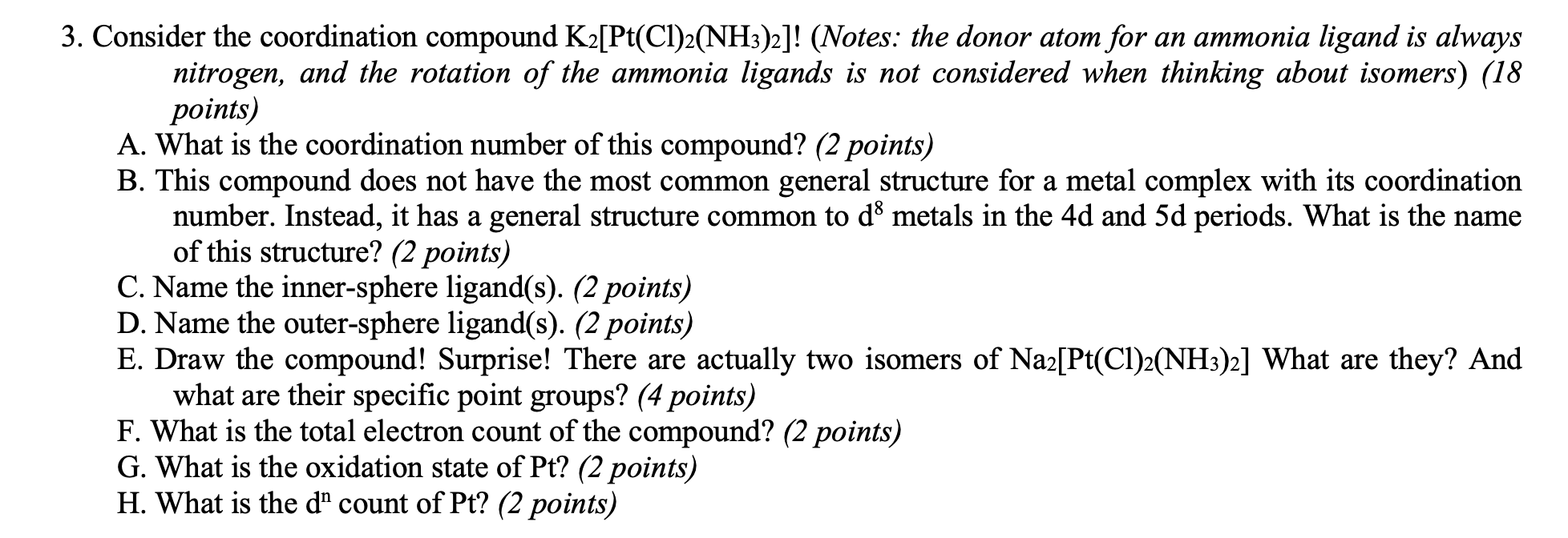 Solved 3. Consider the coordination compound | Chegg.com
