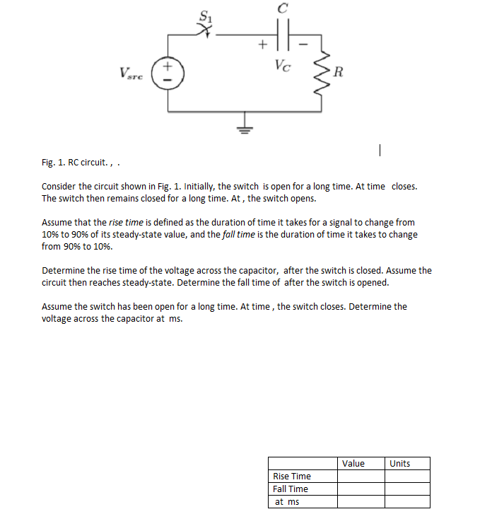 Solved Fig. 1. ﻿RC circuit., .Consider the circuit shown in | Chegg.com