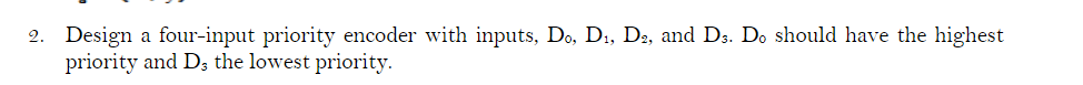 Solved 2. Design a four-input priority encoder with inputs, | Chegg.com