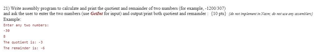 21) Write assembly program to calculate and print the | Chegg.com