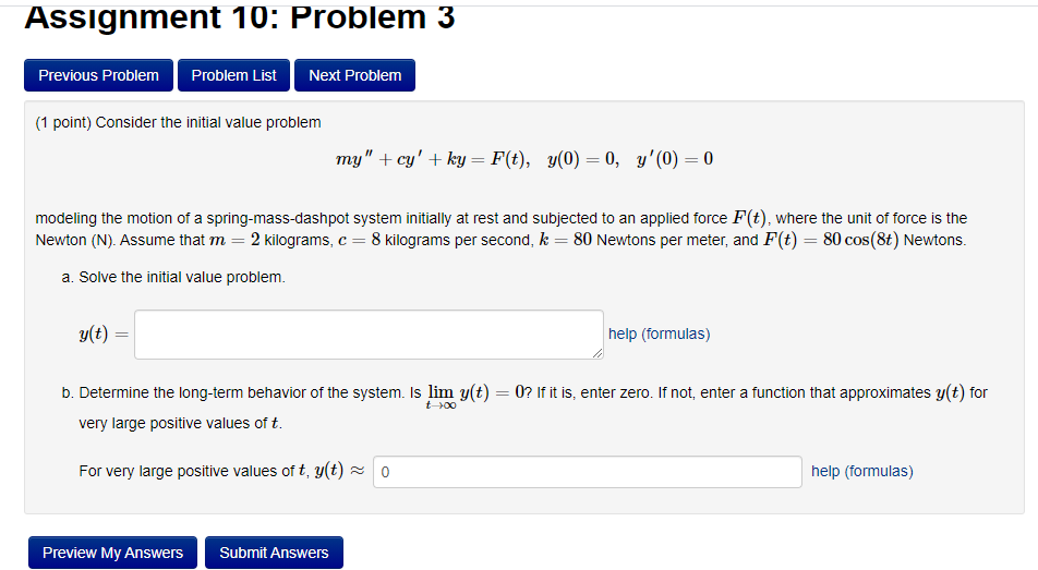 Solved Assignment 10: Problem 3 Previous Problem Problem | Chegg.com