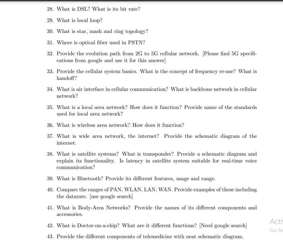 Solved 28. What is DSL? What is its bit rate? 29. What is | Chegg.com