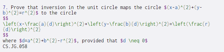 Solved $$ 7. Prove that inversion in the unit circle maps | Chegg.com