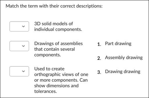 Match the term with their correct descriptions: 3D | Chegg.com