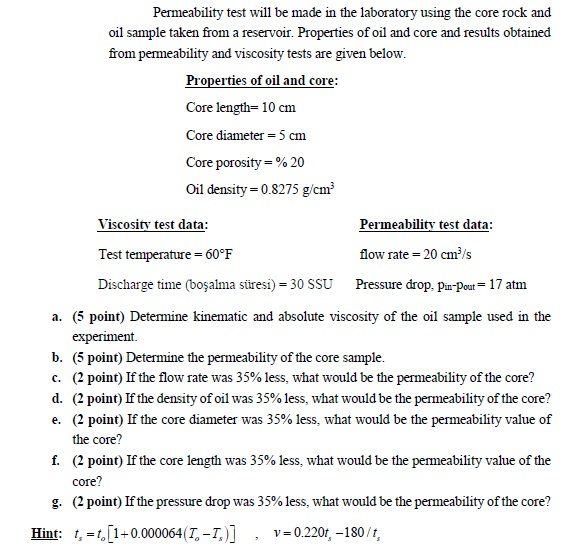Permeability test will be made in the laboratory | Chegg.com