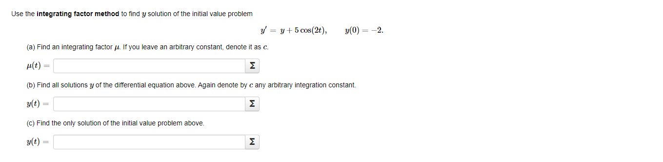 Solved Use the integrating factor method to find y solution | Chegg.com