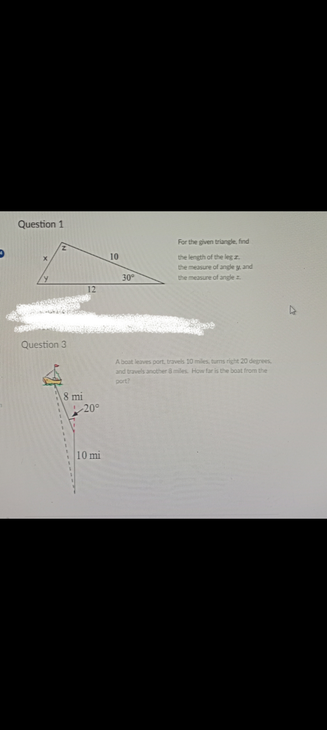 Solved Question 1 For the given triangle, find the length of | Chegg.com