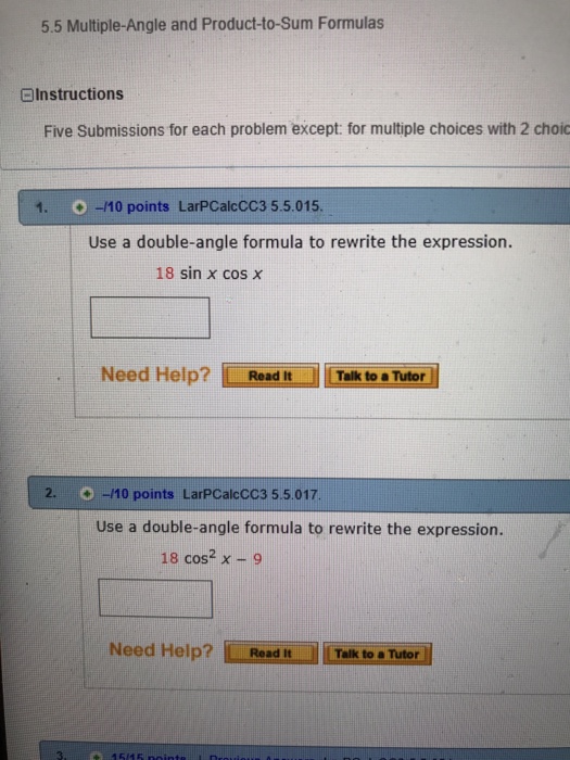 Solved 5.5 Multiple-Angle and Product-to-Sum Formulas | Chegg.com