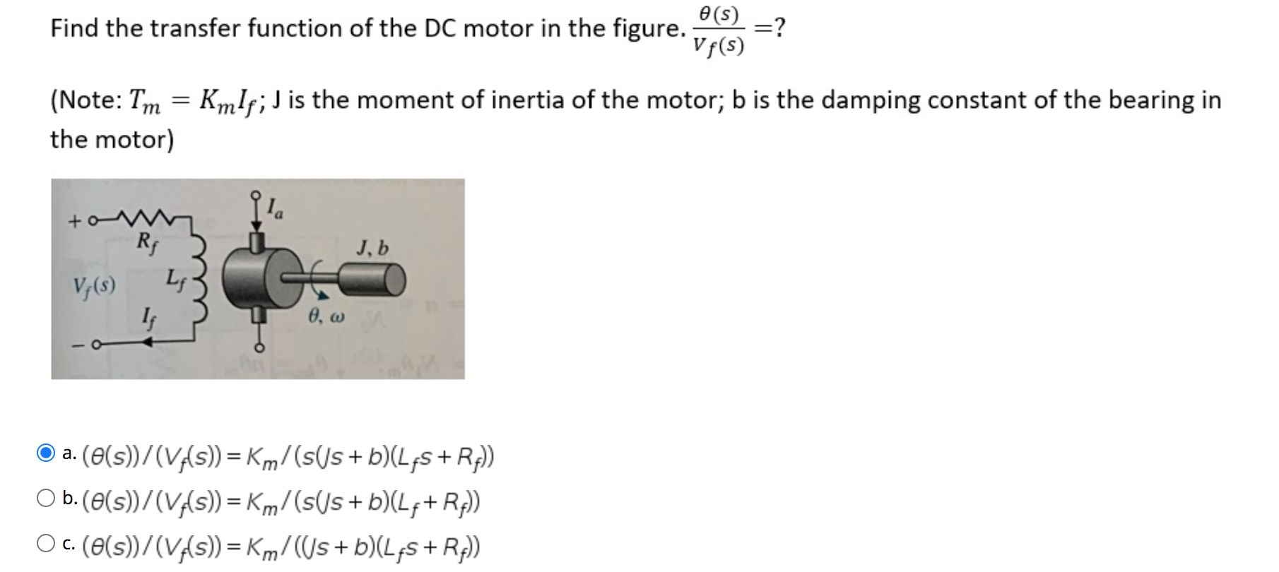 Solved O(S) Find the transfer function of the DC motor in | Chegg.com