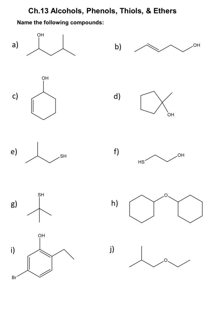 Solved Ch.13 Alcohols, Phenols, Thiols, & Ethers Name the | Chegg.com