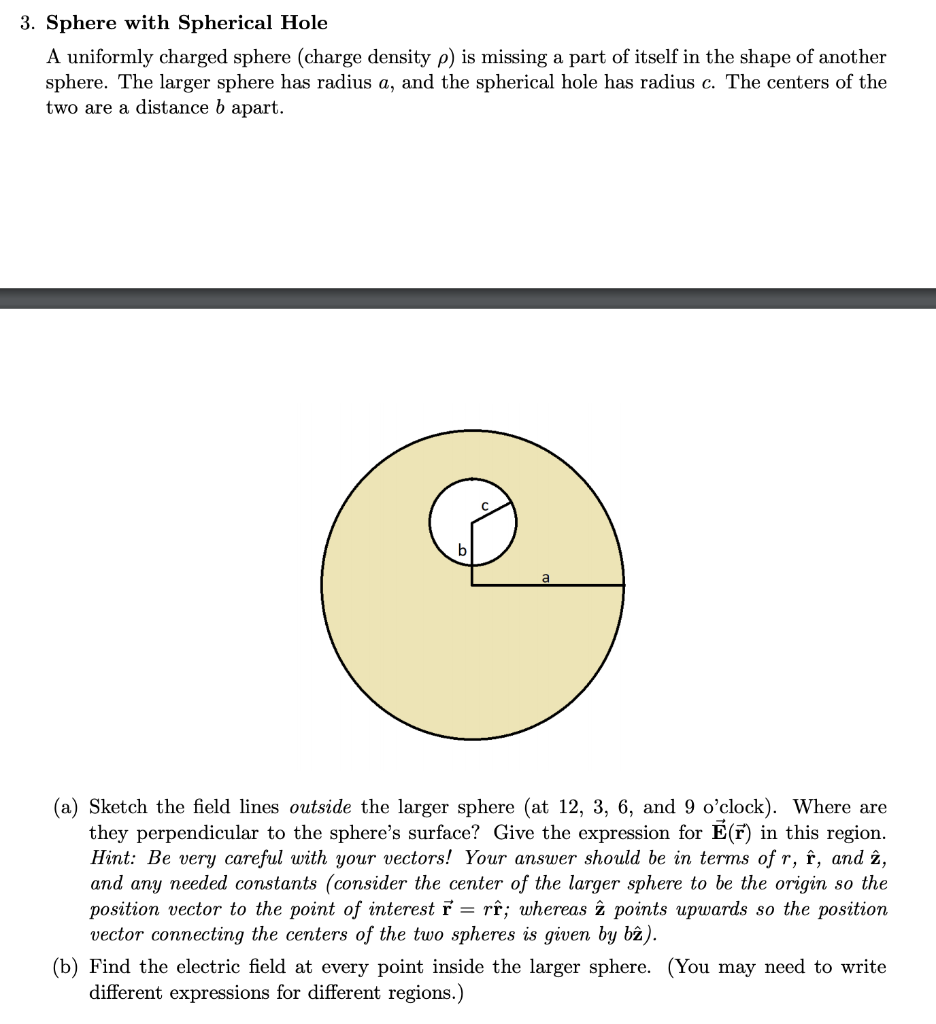 Solved 3. Sphere with Spherical Hole A uniformly charged | Chegg.com