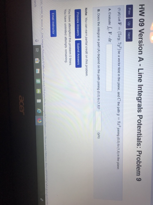 Solved HW 09 Version A -Line Integrals Potentials: Problem9 | Chegg.com