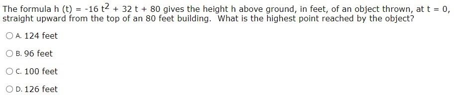 Solved The formula h (t) = -16 t2 + 32 t + 80 gives the | Chegg.com