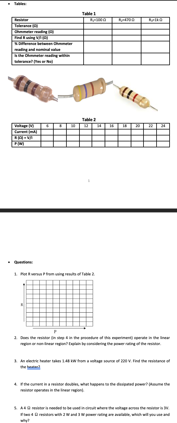 Solved Tables: Table 1 Ri=1000 R2=4702 Rz=1k Resistor | Chegg.com