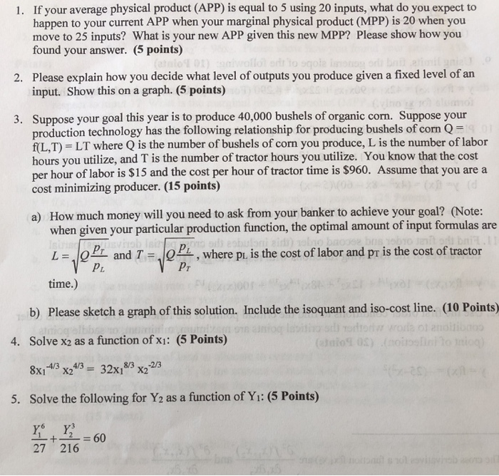 Solved 1. If your average physical product (APP) is equal to | Chegg.com