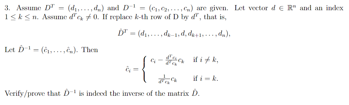 3. Assume DT = (d1, ..., dn) and D-1 (C1,C2, ..., Cn) | Chegg.com