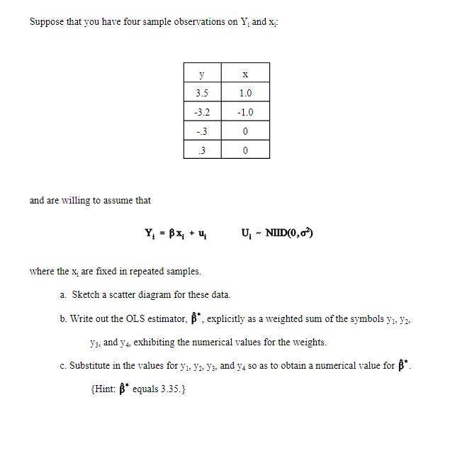 Solved Suppose that you have four sample observations on Yi | Chegg.com