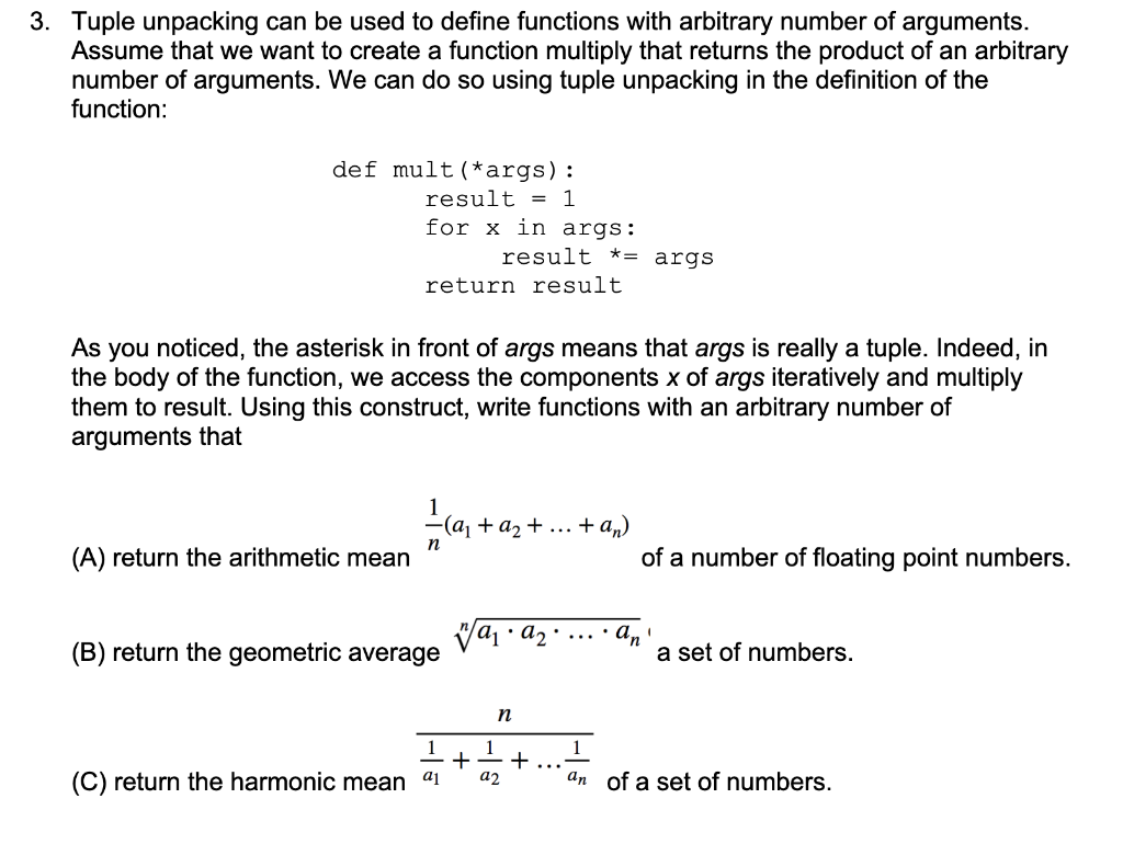 Solved 3. Tuple unpacking can be used to define functions | Chegg.com