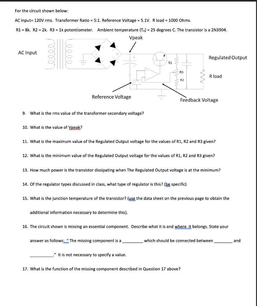 Solved For the circuit shown below: AC input =120 V rms. | Chegg.com