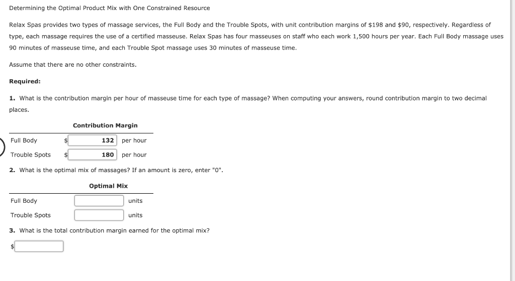 Solved Determining The Optimal Product Mix With One