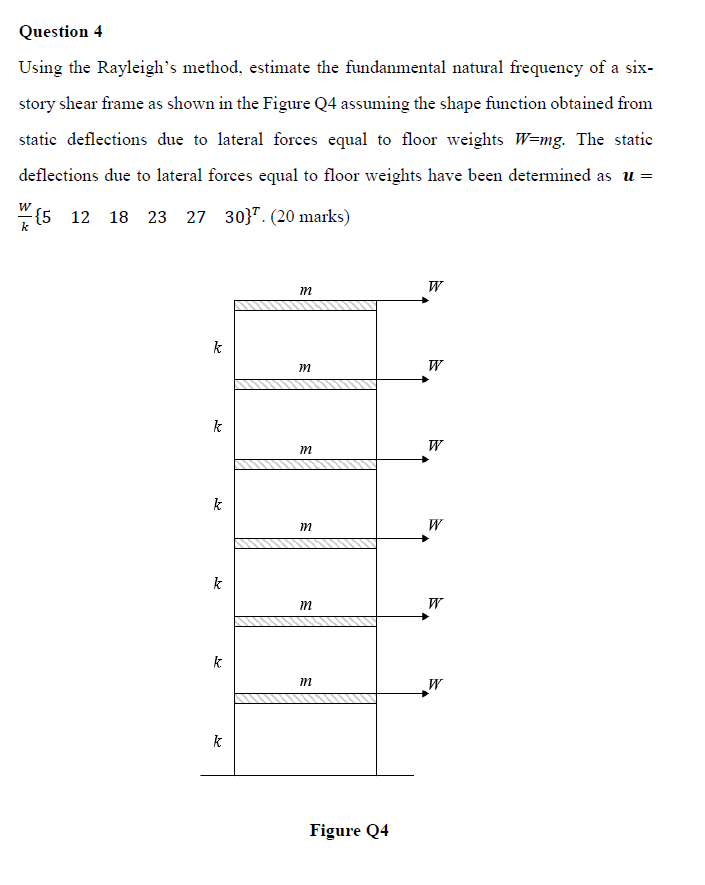 Question 4 Using the Rayleigh's method, estimate the | Chegg.com