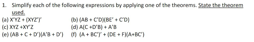 Solved 1. Simplify each of the following expressions by | Chegg.com