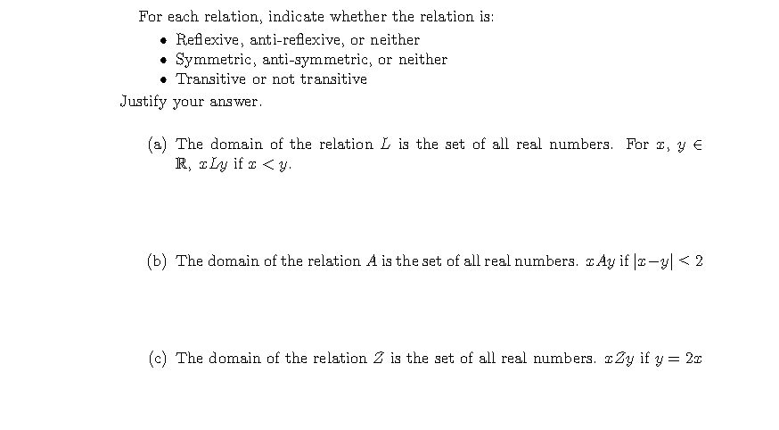 Solved For each relation, indicate whether the relation is: | Chegg.com