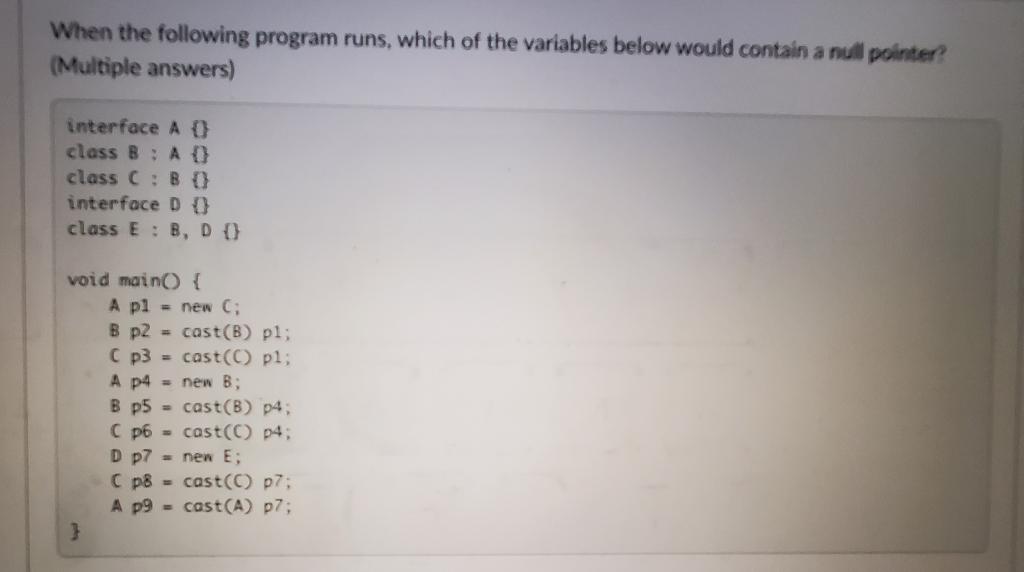 Solved When the following program runs, which of the | Chegg.com