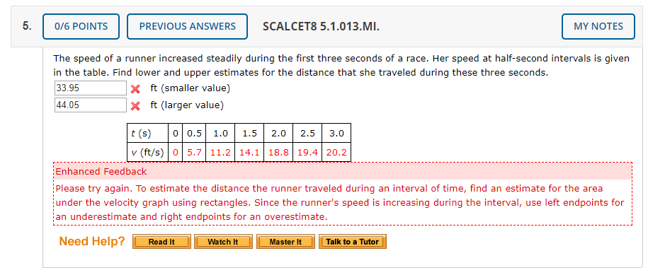 Solved 0/6 POINTS PREVIOUS ANSWERS SCALCET8 5.1.013.MI. MY | Chegg.com