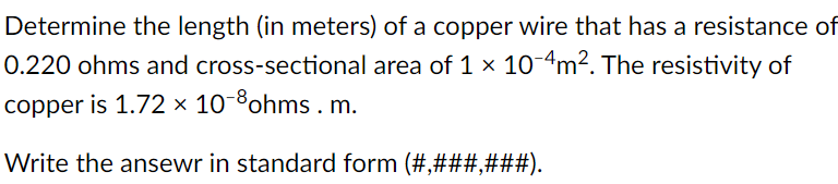 Solved Determine the length (in meters) of a copper wire | Chegg.com