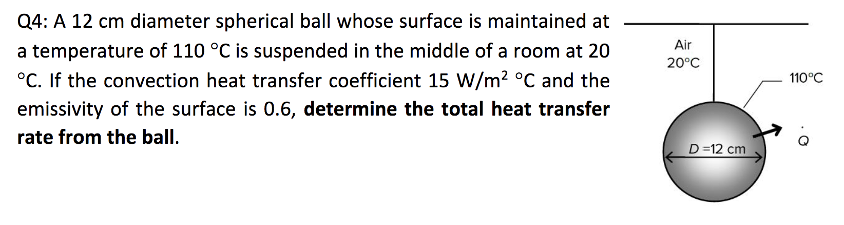 Solved Q4: A 12 cm diameter spherical ball whose surface is | Chegg.com