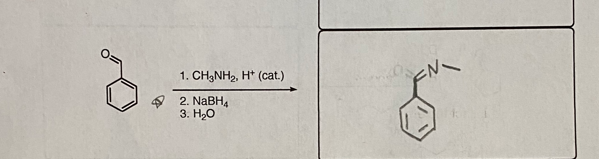 Solved 1. CH3NH2, H+ (cat.) 2. NaBH4 3. H20 | Chegg.com