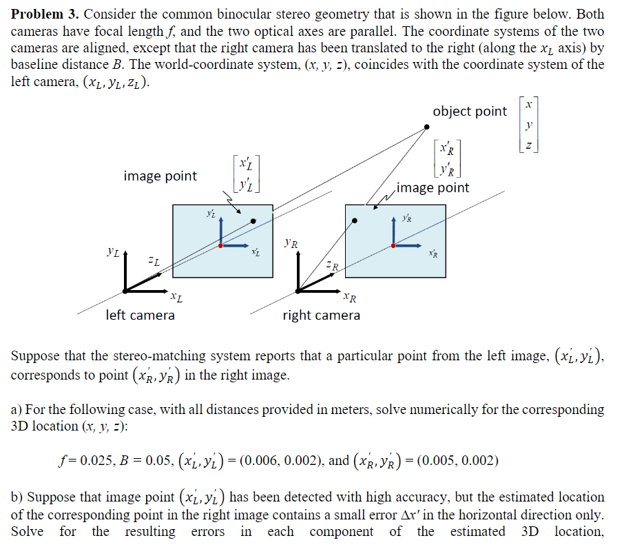 Problem 3. Consider the common binocular stereo | Chegg.com