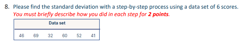 Solved 8. Please find the standard deviation with a | Chegg.com