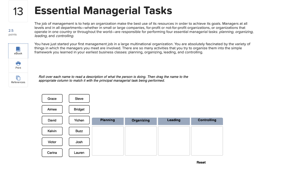 Solved 13 Essential Managerial Tasks 2.5 points The job of | Chegg.com