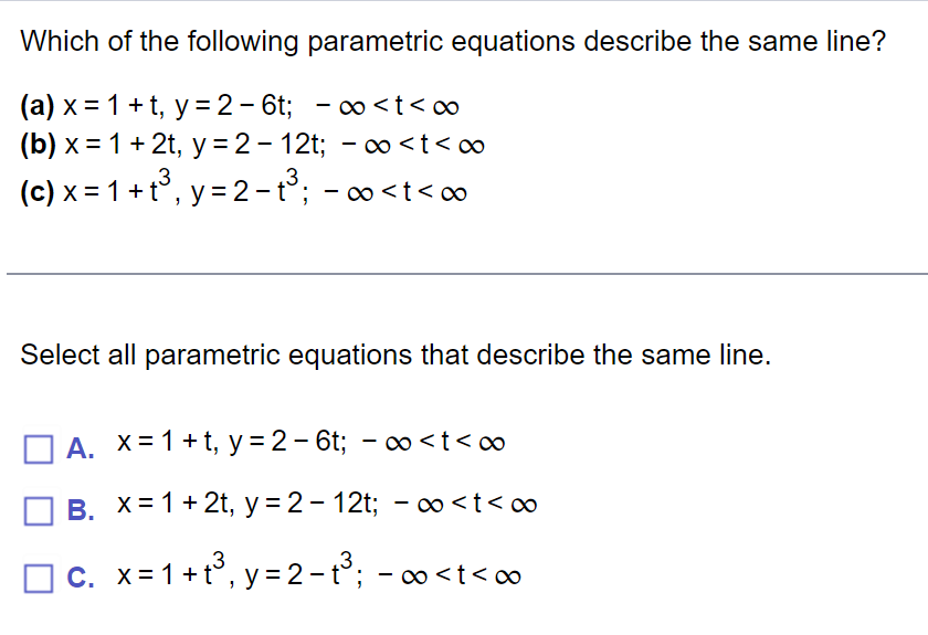 Solved Which of the following parametric equations describe | Chegg.com