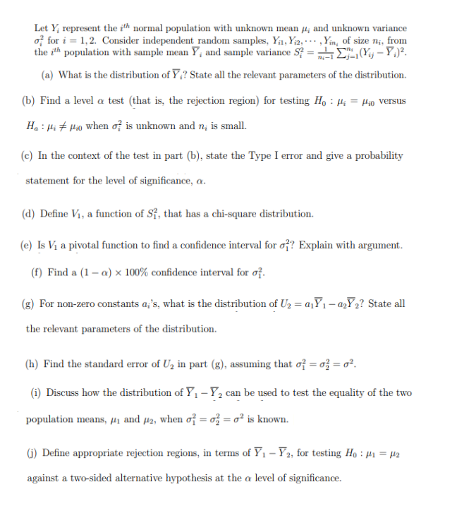 Solved Let Yi represent the ith normal population with | Chegg.com